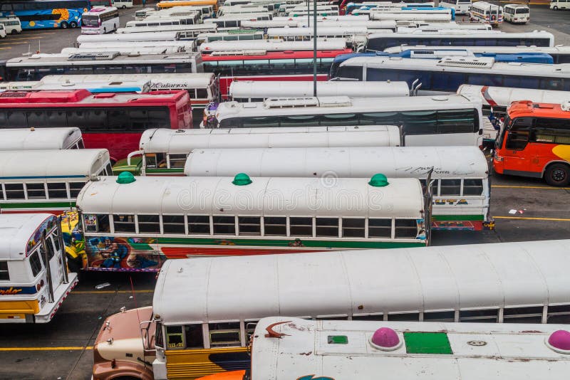 PANAMA CITY, PANAMA - MAY 30, 2016: Buses Wait at Albrook Bus Terminal ...