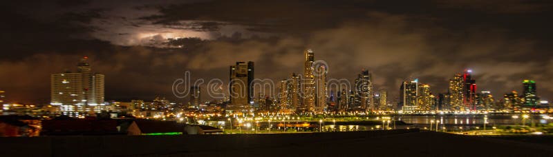 Panama City Skyline Lit Up at Night Editorial Stock Image - Image of ...