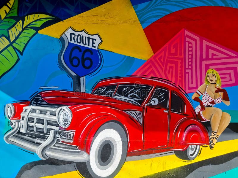 Panama, David, Mural Representing a Vintage American Car Editorial ...