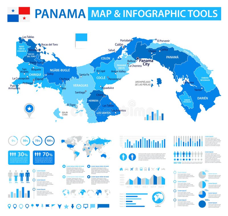 Panama Infographic Map with Data Visualization Elements - Vector Map of ...