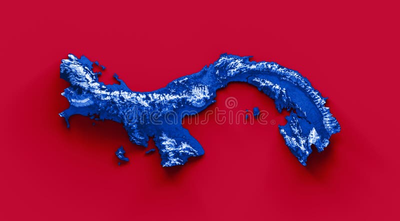 Panama Map with the Flag Colors Blue and Red Shaded Relief Map 3d ...