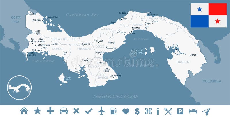 Panama - Map, Flag and Navigation Icons - Detailed Vector Illustration ...