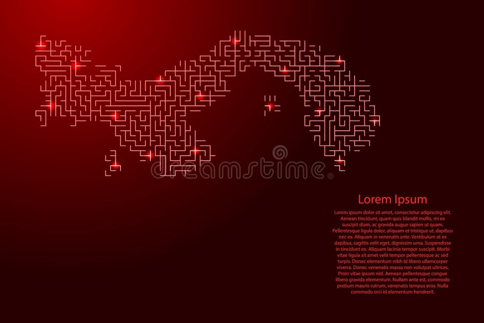 Panama Map from Red Pattern of the Maze Grid and Glowing Space Stars ...