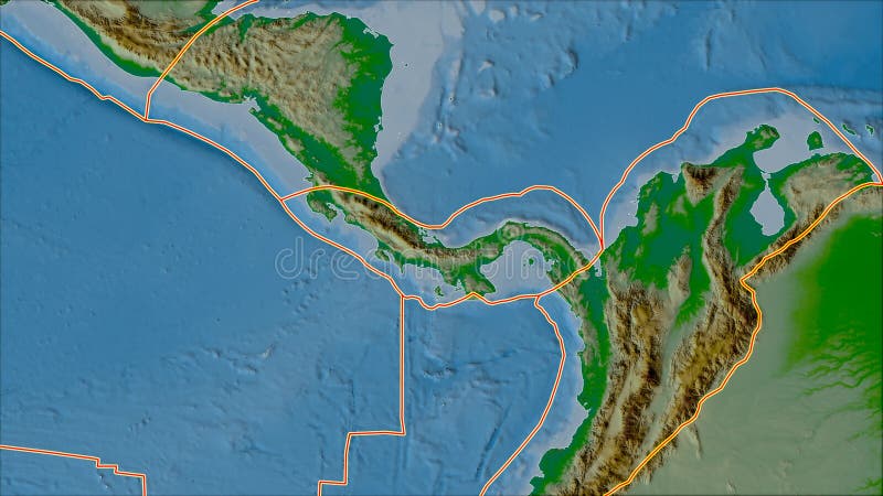 Panama Tectonic Plate. Relief. Stroke First. Van Der Grinten Projection ...