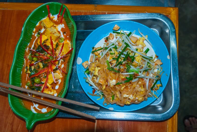 Panang curry and pad thai stock photo. Image of food - 146457382