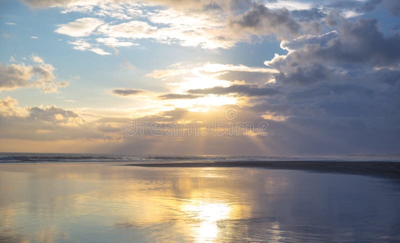 Panarama of the Beautiful Sunset on the Ocean with Cloudy Sky Stock ...