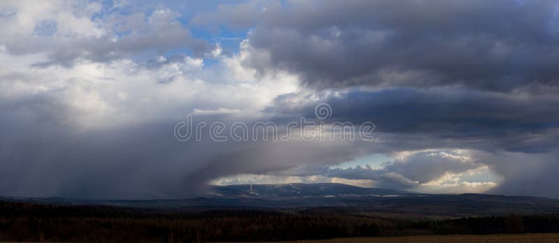 Panarama of Storm Running Over a Town Stock Image - Image of valley ...