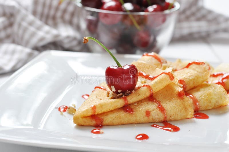 Pancake with cherry stock image. Image of sugar, homemade - 31648993