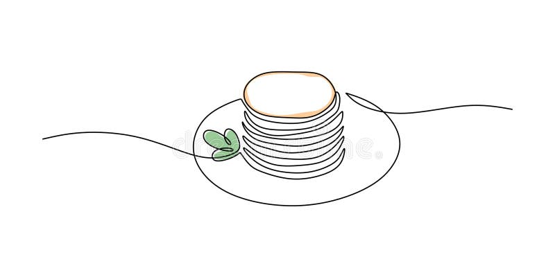 Stack of Pancakes in One Line Drawing. Food Concept with Whipped Cream ...