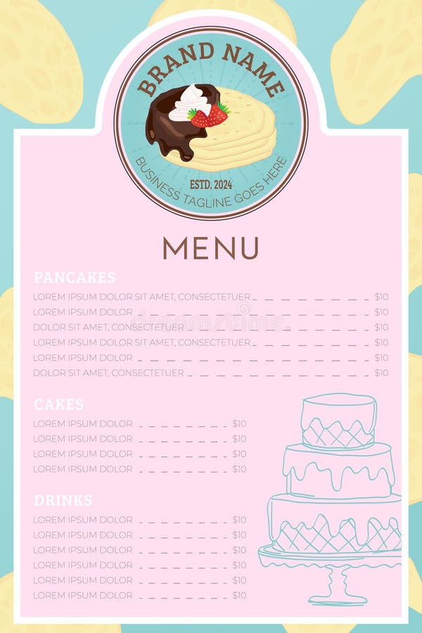 Pancake or Crepe Menu Template for Bakery Stock Vector - Illustration ...