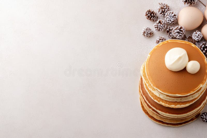 Pancake Feast, Various Pancake Stacks with Toppings on a Rustic Table ...