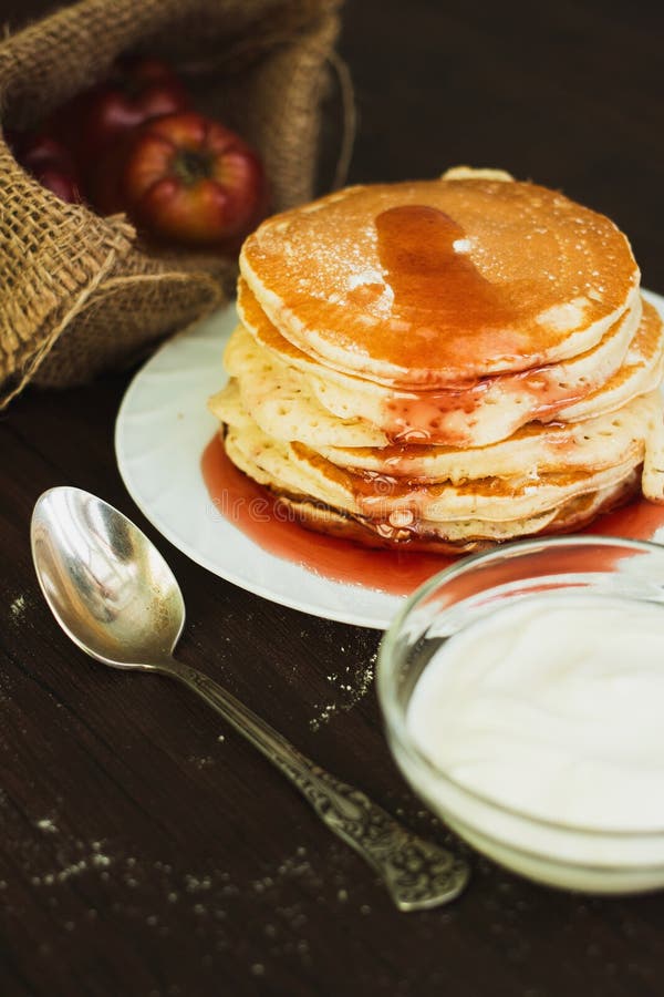 Pancake with Fruits and Berries on Plate on Table Close Up Stock Photo ...