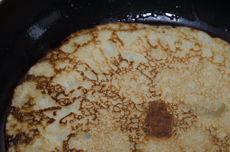 Pancake in a frying pan stock image. Image of dinner - 55263563