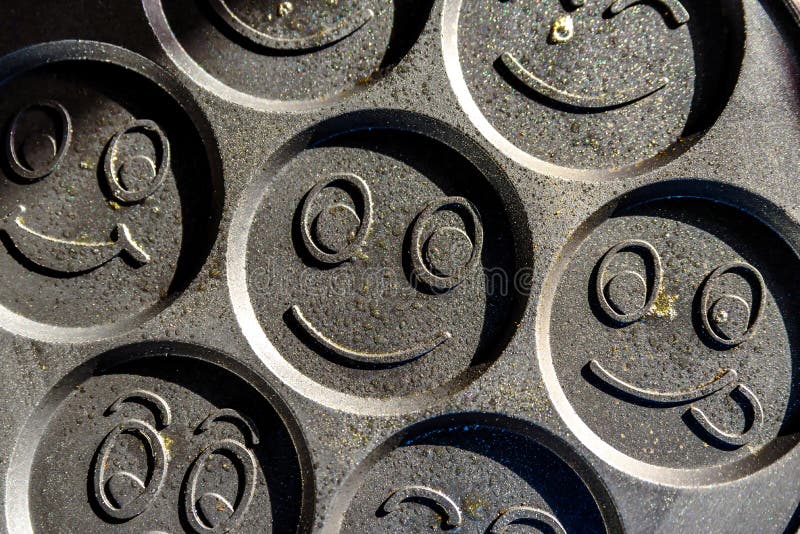 Pancake Frying Pan with Smile Face Pancake Cooking on Cooker in Kitchen ...