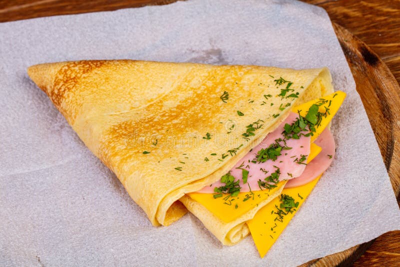 Pancake with ham stock image. Image of dinner, closeup - 125911627