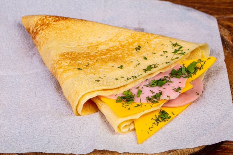 Pancake with ham stock image. Image of seasonal, filling - 122795663