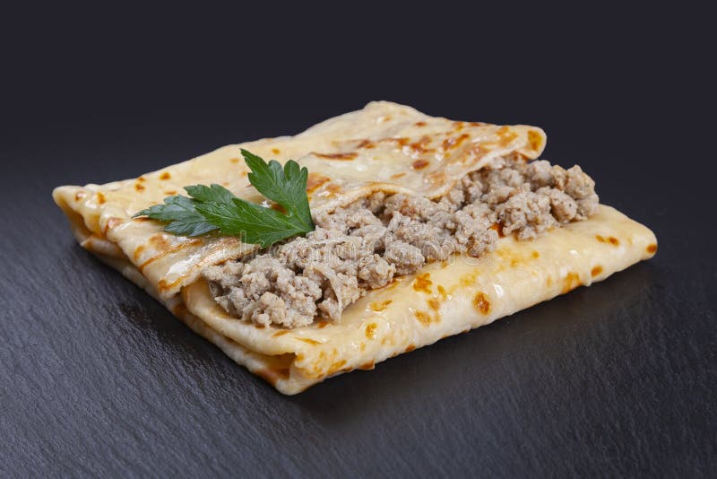 Pancake with Meat and Onion Stock Image - Image of cuisine, lunch ...