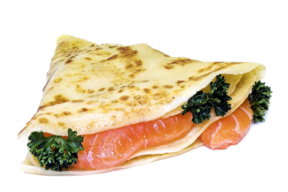 Pancake with red fish stock photo. Image of enfolded, appetite - 1669026