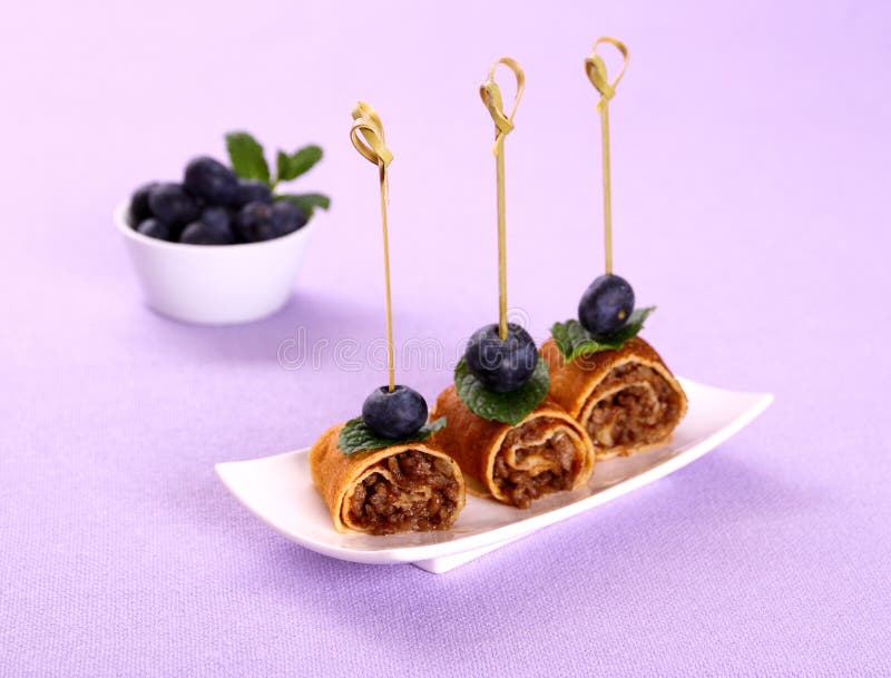 Pancake Roll Stuffed with Minced Meat, Finger Food Stock Image - Image ...