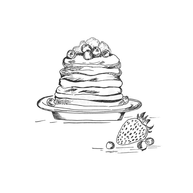 Pancake in Sketch Style, Hand Drawn Vector Illustration Stock Vector ...