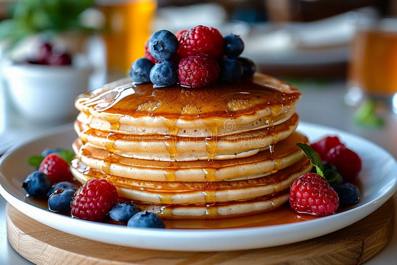 Pancake Stack with Berries and Syrup Stock Illustration - Illustration ...
