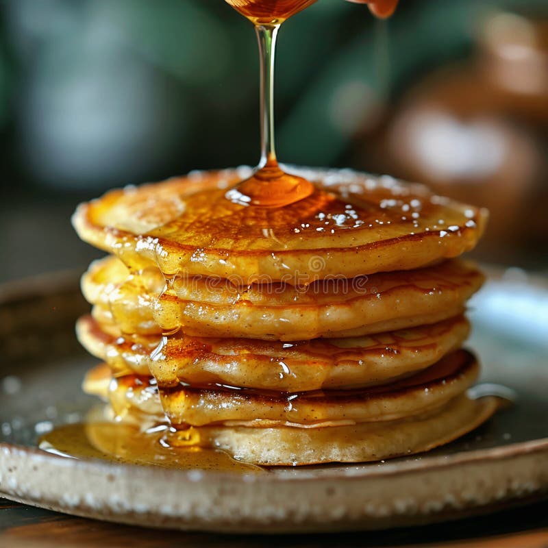 Pancake Stack with Drizzling Syrup Stock Photo - Image of honey, golden ...