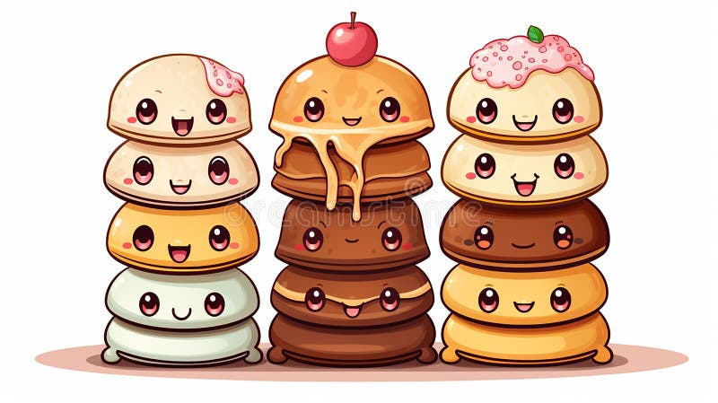 Pancake Stack with Faces in Cute Funny with Cartoon Stock Illustration ...
