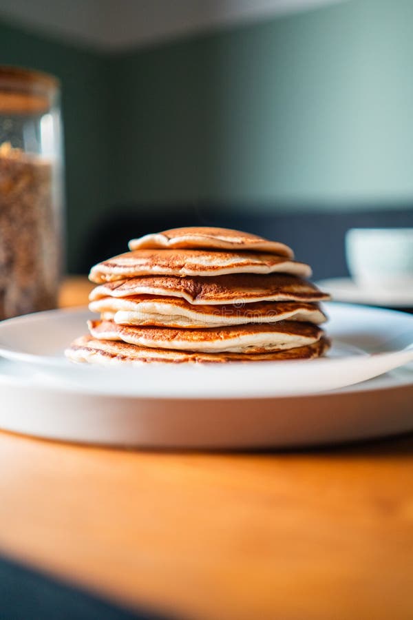 Pancake Stack on a Plate for Breakfast Close Up Horizontal Stock Photo ...