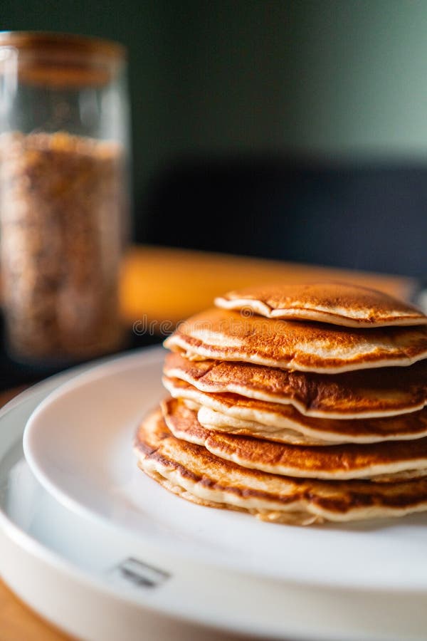 Pancake Stack on a Plate for Breakfast Vertical Stock Image - Image of ...