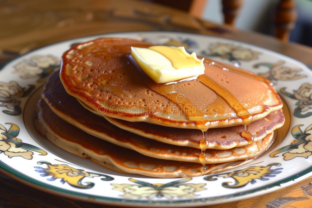 Pancake Stack on a Plate with a Melting Butter Pat on Top Stock Image ...