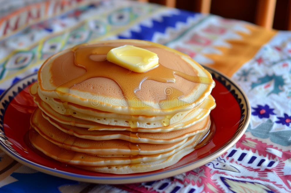 Pancake Stack on a Plate with a Melting Butter Pat on Top Stock Photo ...
