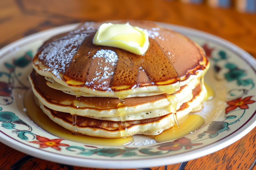 Pancake Stack on a Plate with a Melting Butter Pat on Top Stock Photo ...