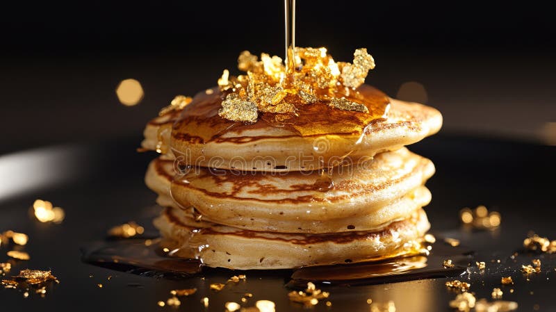 A Pancake Stack Topped with Edible Gold Flakes and a Drizzle of Maple ...