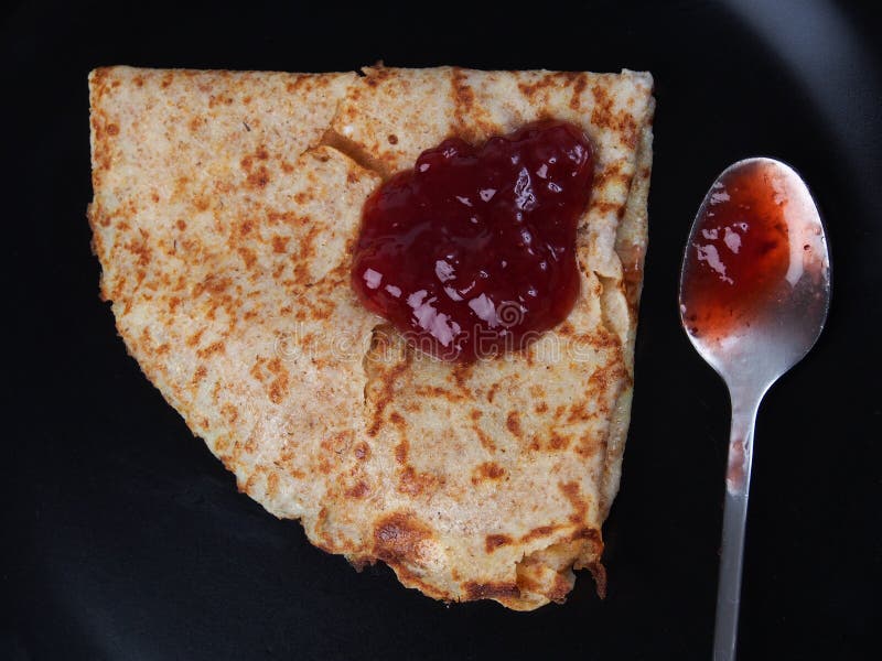 Pancake with Strawberry Jam Stock Image - Image of plate, pancake: 58333553