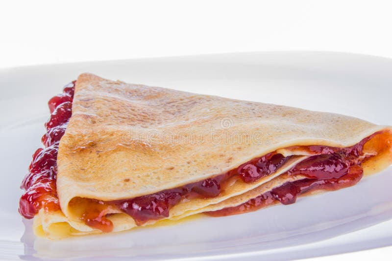 Pancake with Strawberry Jam Stock Photo - Image of nourishment ...