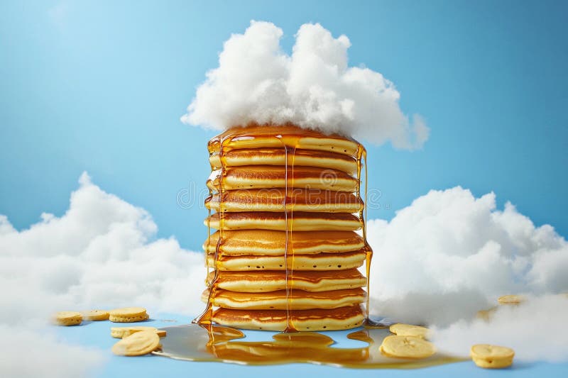 Pancake Tower Reaches the Clouds with Golden Syrup Cascading Down Its ...