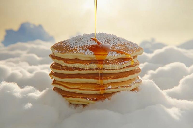Pancake Tower Reaches the Clouds with Golden Syrup Cascading Down Its ...
