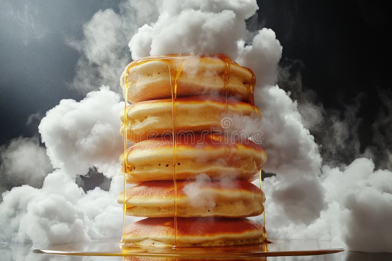 Pancake Tower Reaches the Clouds with Golden Syrup Cascading Down Its ...