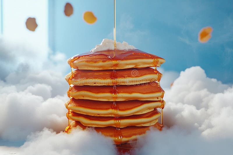 Pancake Tower Reaches the Clouds with Golden Syrup Cascading Down Its ...