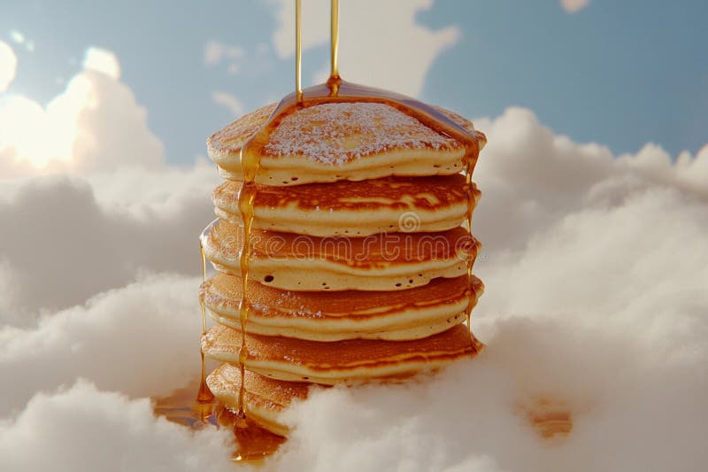 Pancake Tower Reaches the Clouds with Golden Syrup Cascading Down Its ...