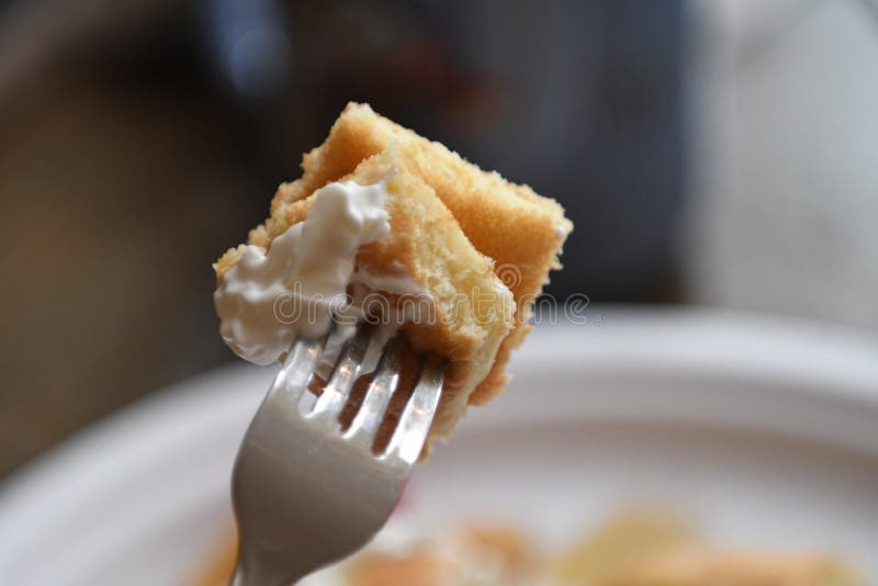 Pancake with whipped cream stock photo. Image of fork - 135531354