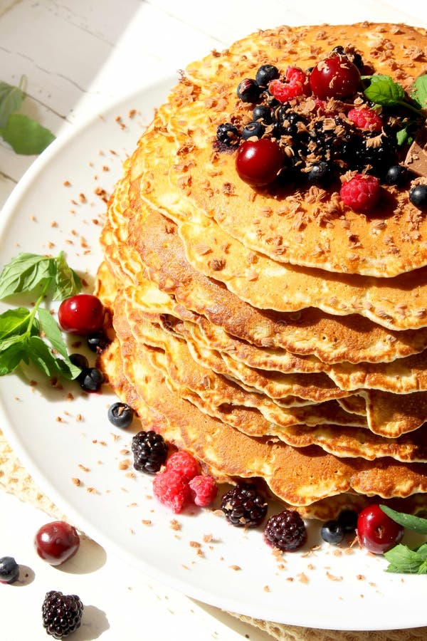 Pancakes with Berries and Chocolate Stock Image - Image of delicious ...