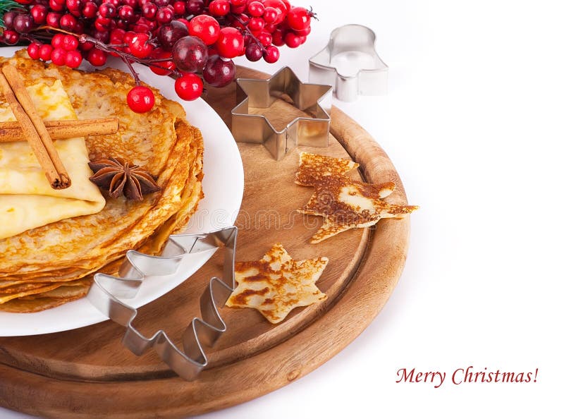 Pancakes with Christmas Berries Stock Image - Image of decor, berry ...