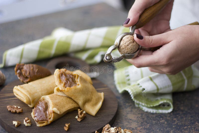 Pancakes with Condensed Milk Boiled Stock Photo - Image of table, food ...