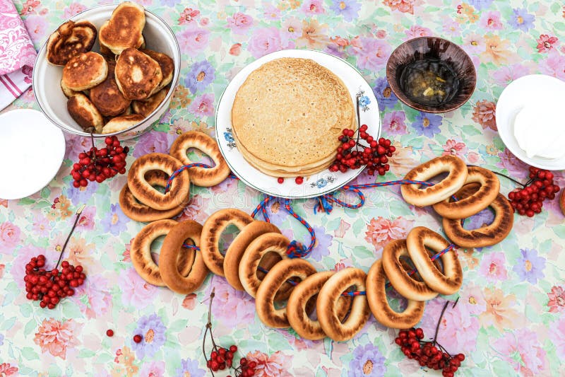 Pancakes and Cookies on the Festive Table Stock Image - Image of ...