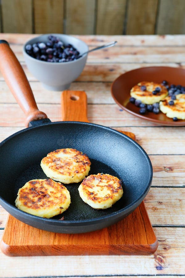 Pancakes of Cottage Cheese in a Pan Stock Photo - Image of cake, brunch ...