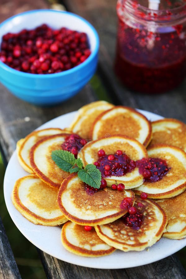 Pancakes with Cranberry Jam Stock Photo - Image of baking, brunch: 91213524