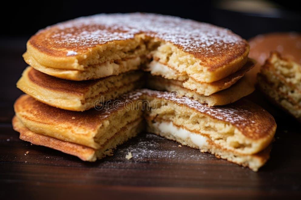 Pancakes Cut into Pieces, Revealing Fluffy Inside Stock Illustration ...