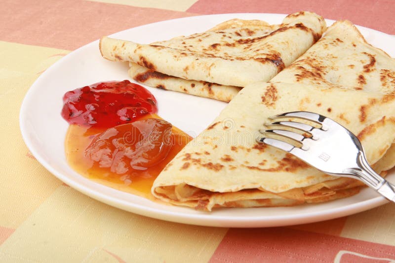 Pancakes with Delicious Jam on White Plate Stock Image - Image of stack ...