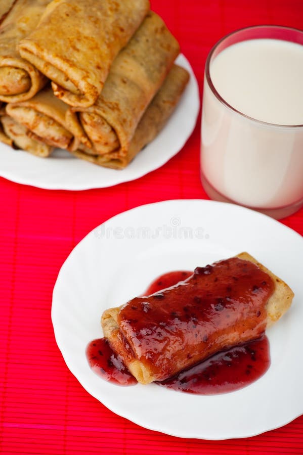 Pancakes, glass of milk stock photo. Image of mouthwatering - 22068798